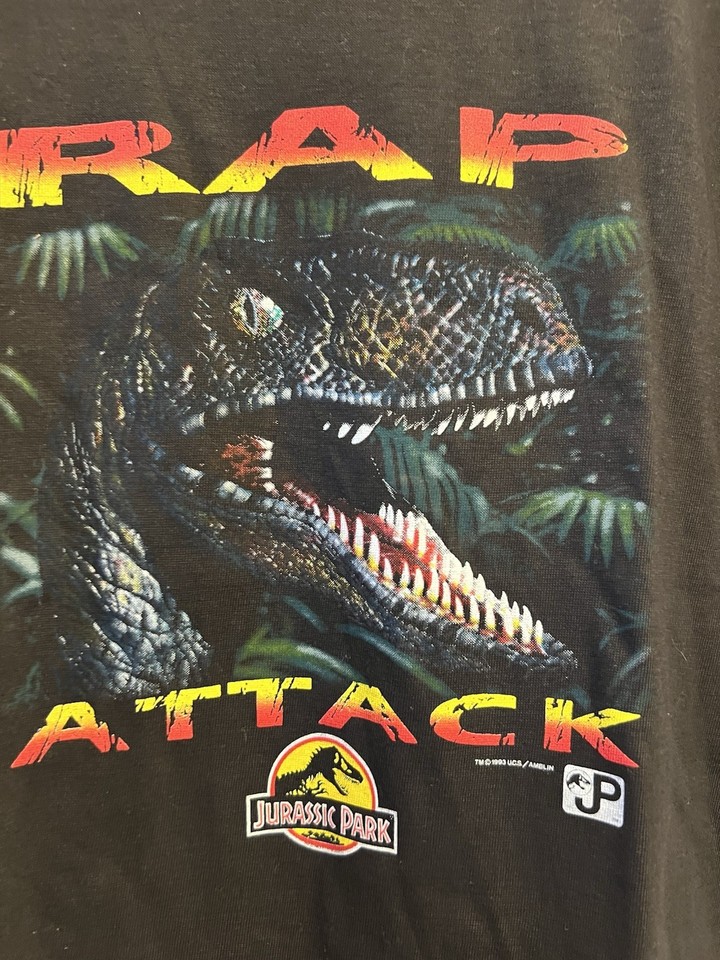 Jurassic Park Vintage 1990s Black T-shirt Classic Rap Attack Dino ...