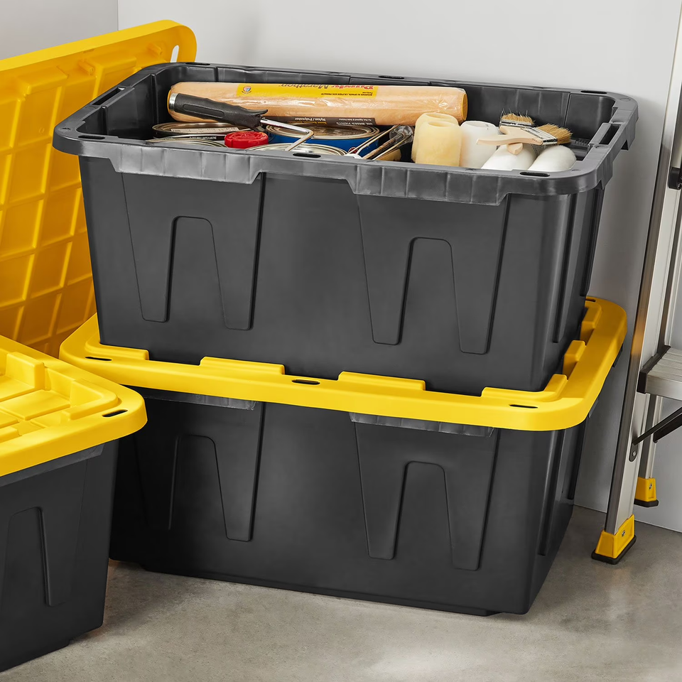 Member's Mark 27 Gallon Heavy-Duty Black and Yellow Storage Tote, 4 ...