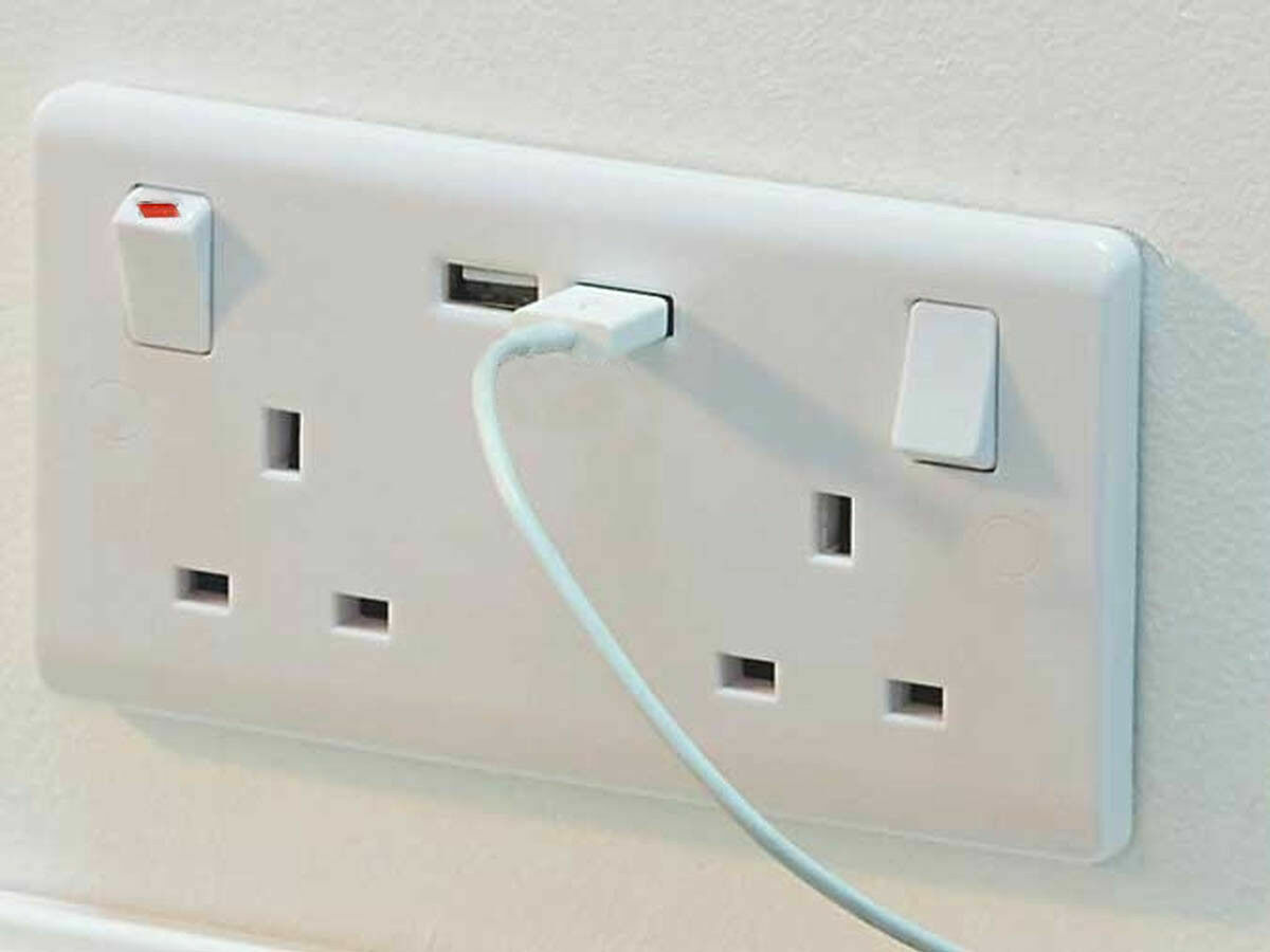 Double Wall Plug Socket 2 Gang 13A with 2 USB Charger Port Outlets+Back ...