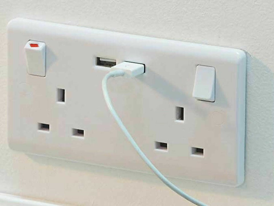 Double Wall Plug Socket 2 Gang 13A with 2 USB Charger Port Outlets+Back ...