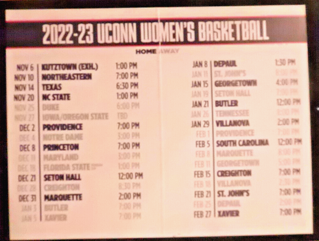 TWO (2) UCONN HUSKIES WOMENS BASKETBALL POCKET SCHEDULES - 2022-23/ ...