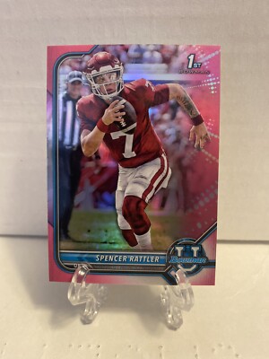 2022 1st Bowman U PINK Refractor SPENCER RATTLER Football Card 28 USC ...