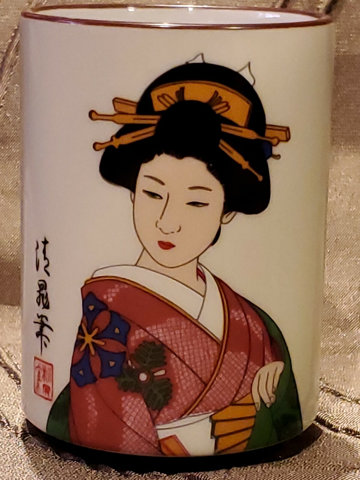 Hand Painted Japanese Geisha Tea Cups Ceramic Multicolor 2 Cup Set | eBay