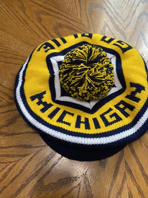 Vintage Michigan Wolverines Blue Pom Winter Hat With Brim | eBay