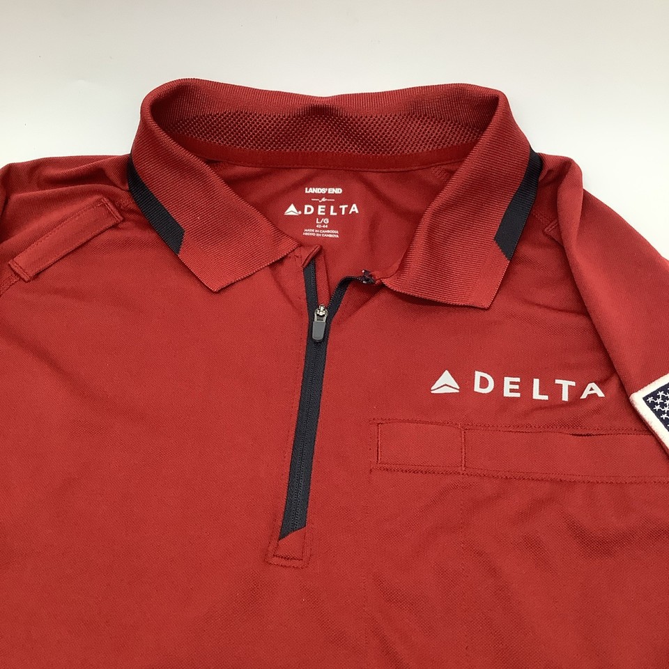 Lands End Delta Airlines Ramp Polo Collared Red Shirt Uniform Mens ...