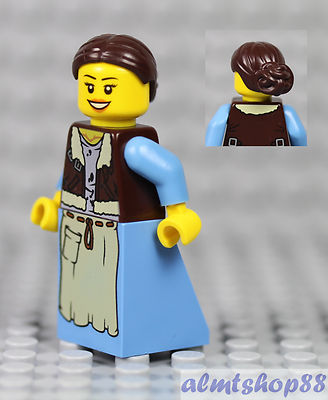 LEGO - Minifigure Blue Apron Dress Brown Knot Bun Hair Peasant Girl ...