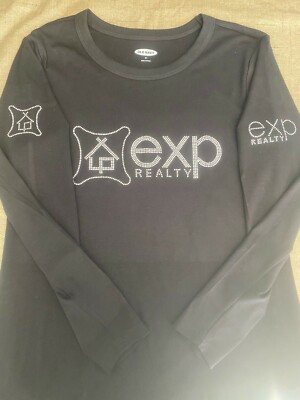 EXP Realty Rhinestone,3/4 Sleeve BLENDED Woman’s Black t-shirt CREW w ...