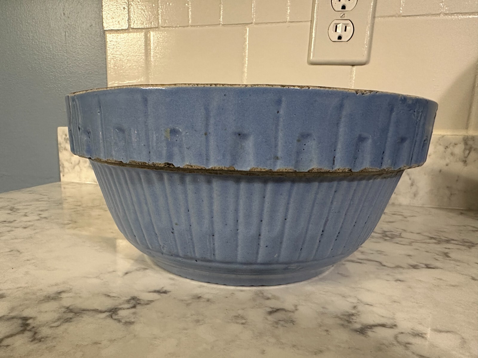 Vintage Soft Blue Yellow Ware 10" Mixing Bowl Stoneware Nov 1 1904 | eBay