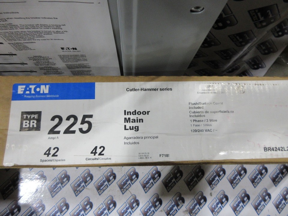 Eaton BR4242L225 Loadcenter 225A Main Lug 120/240V 1PH3W 42Ckt E3031 ...