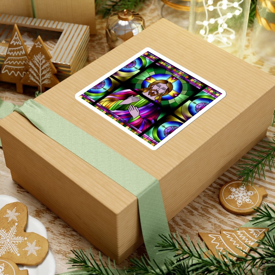 Sticker Christian Jesus Christ Stained Glass Style Art Bible 2x2 3x3 ...