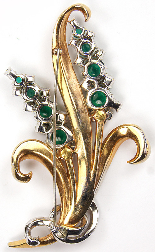Mazer Gold Pave and Emerald Cabochons Floral Spray Pin | eBay