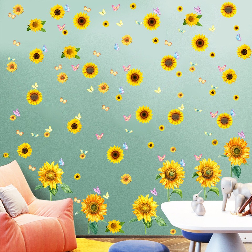 Wheelie Bin Stickers Flowers, 4 Sheets Sunflower Dustbin Sticker Self ...