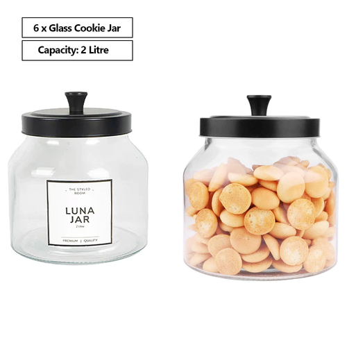 6 x 2L Glass Jars Airtight Kitchen Pantry Cookie Storage Container Jar ...