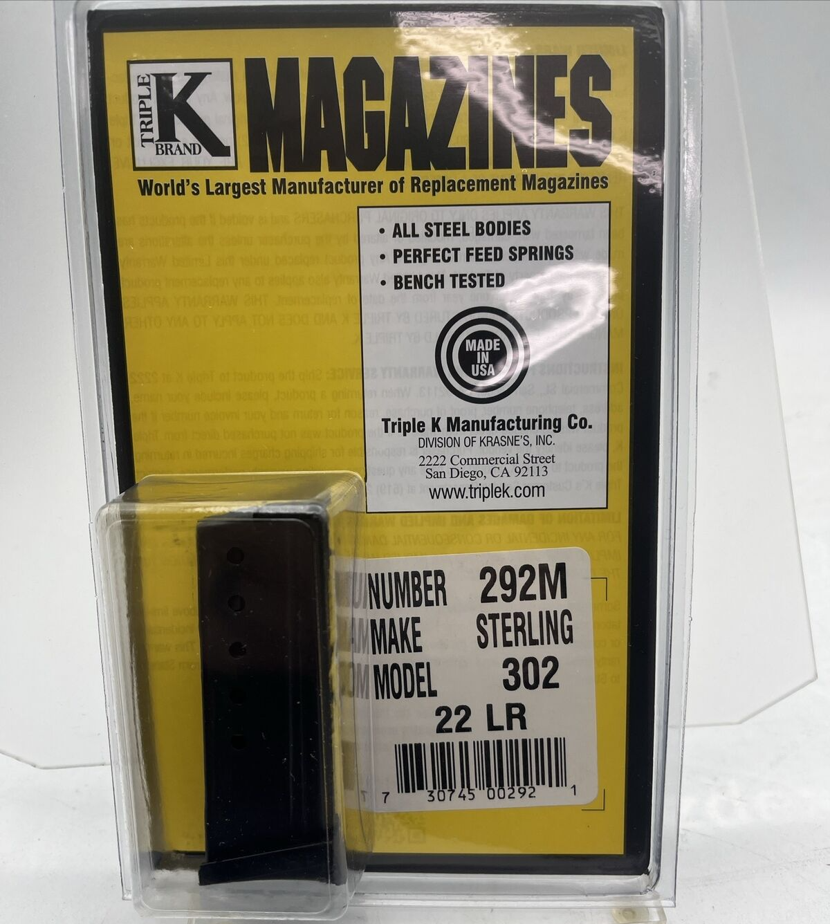 Triple K Sterling Arms Model 302 6 Round 22LR Magazine 292M NEW Mag ...
