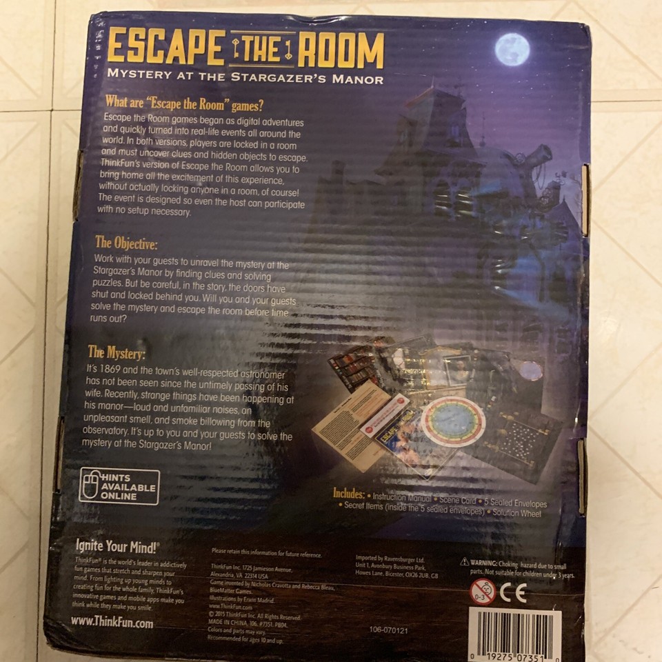 Escape the Room Mystery at Stargazers Manor Board Game | eBay
