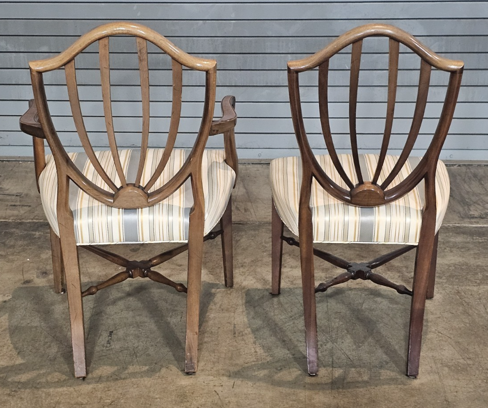 Set of 8 Baker Mahogany Federal Style Shield Back Dining Chairs Silk ...