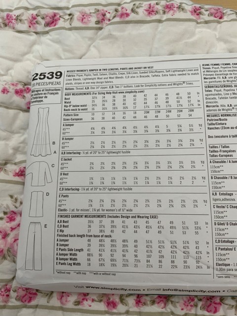 Simplicity Sewing Pattern 2539 Size 20w - 28w Jumper Pants Vest Jacket ...