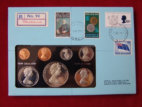 Nuphil Nu46, New Zealand 1971 7 Coin Proof Set FD of Issue Cover, # 94 ...