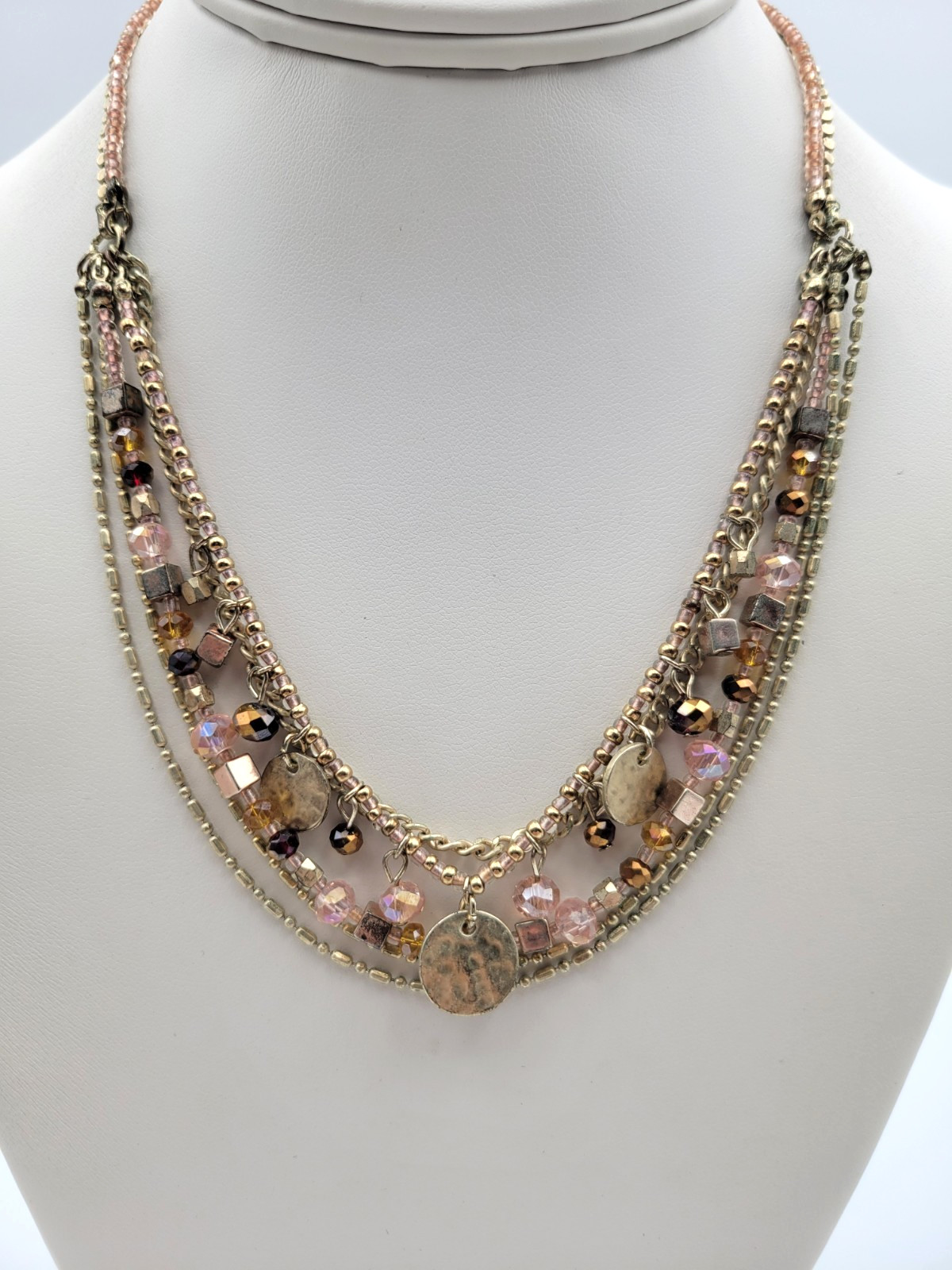 Vintage Loft Layered Bead & Chain Necklace Gold Tone … - Gem