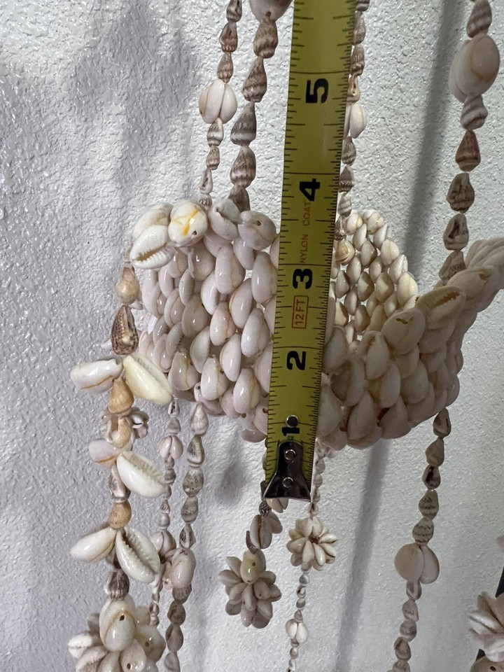Vtg 35” Tiered Cowrie Puka Sea Shell Macrame Hanging2 Basket Planter ...