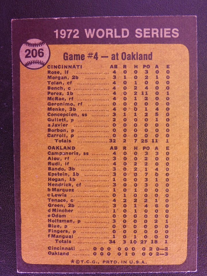 1972 World Series Game 4, #206,Tenace Singles in Ninth, Ungraded but ...