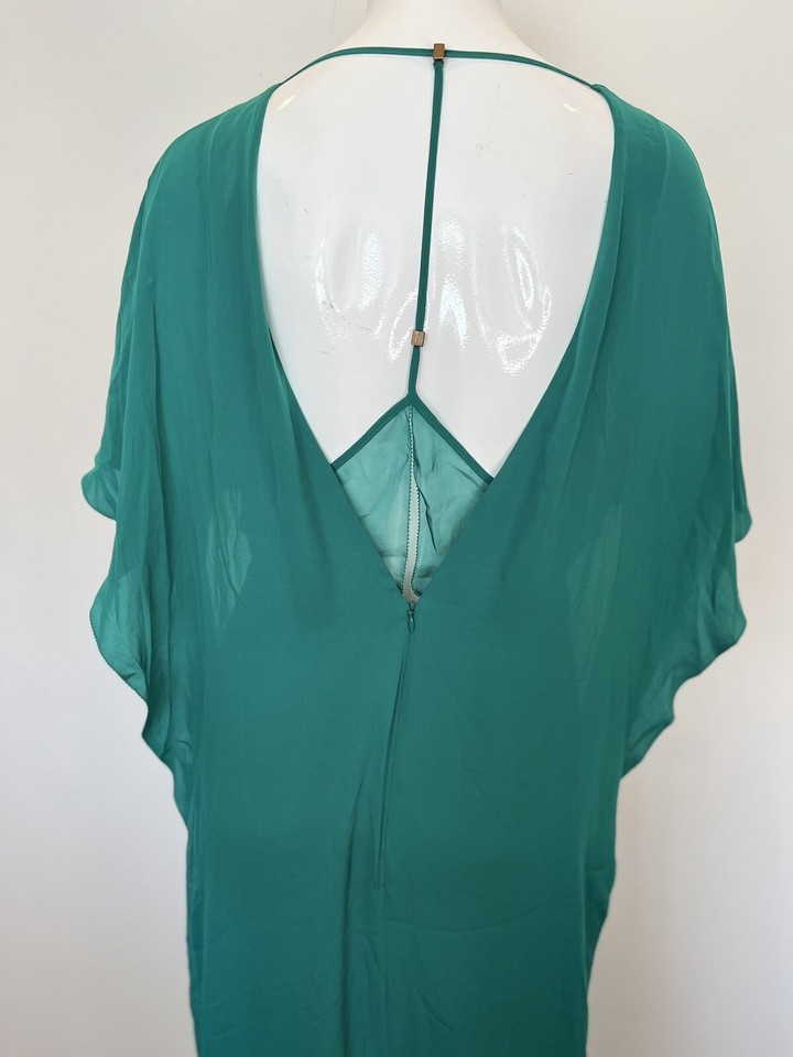 HALSTON HERITAGE Sheer Overlay Inset Gown In Emerald MSRP $595 New Size ...