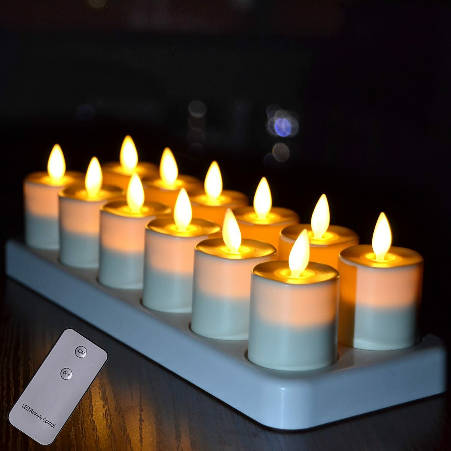 12pcs Rechargeable Flameless candles with Remote\timer,Yellow Tea ...