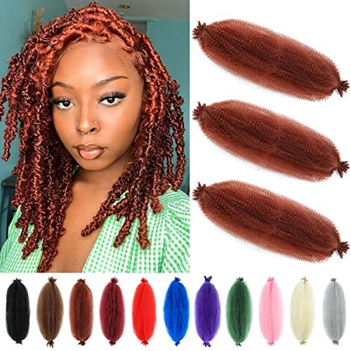 Springy Afro Twist Hair 3 Packs Copper Red Color Pre Fluffed Marley 12 ...