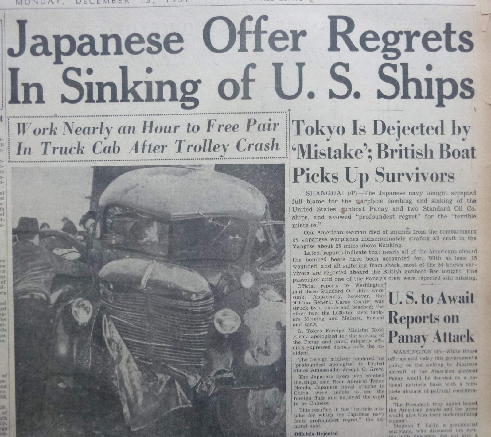 December 13 1937 - JAPANESE OFFER REGRETS IN SINKING OF U.S. SHIPS ...