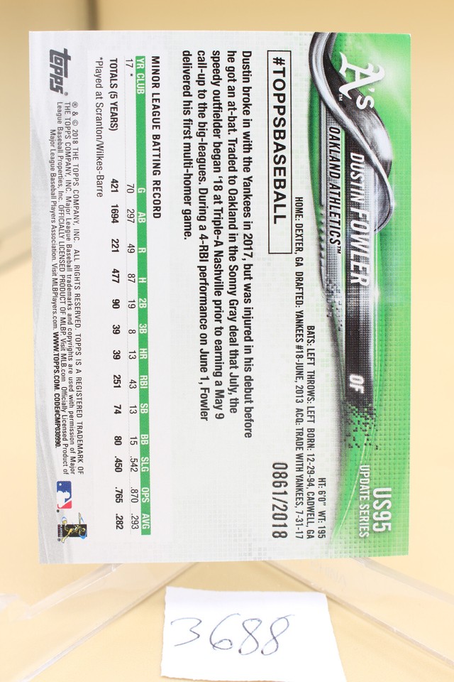 2018 Topps Update Dustin Fowler GOLD /2018 Rookie #US95 Oakland ...