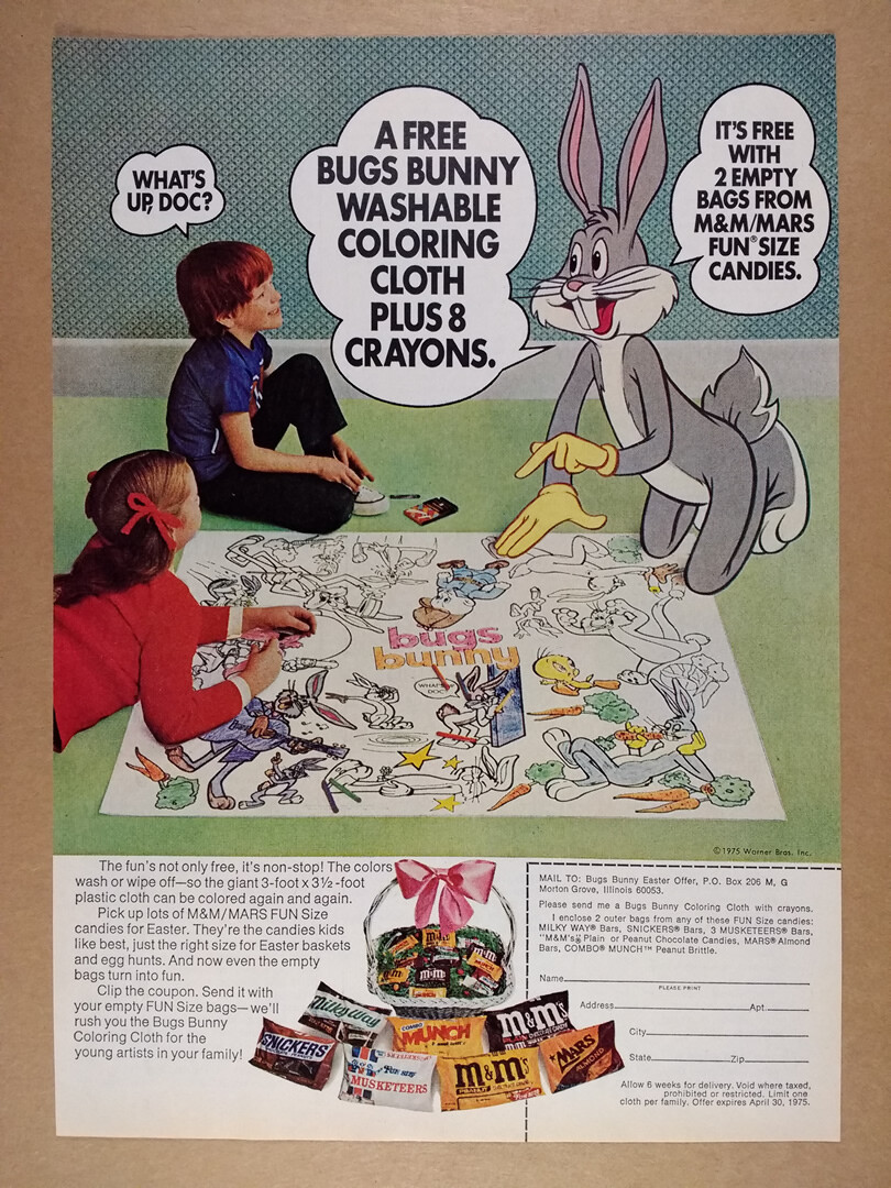 1975 M&Ms Mars Snickers Milky Way Bugs Bunny Easter Offer vintage print ...