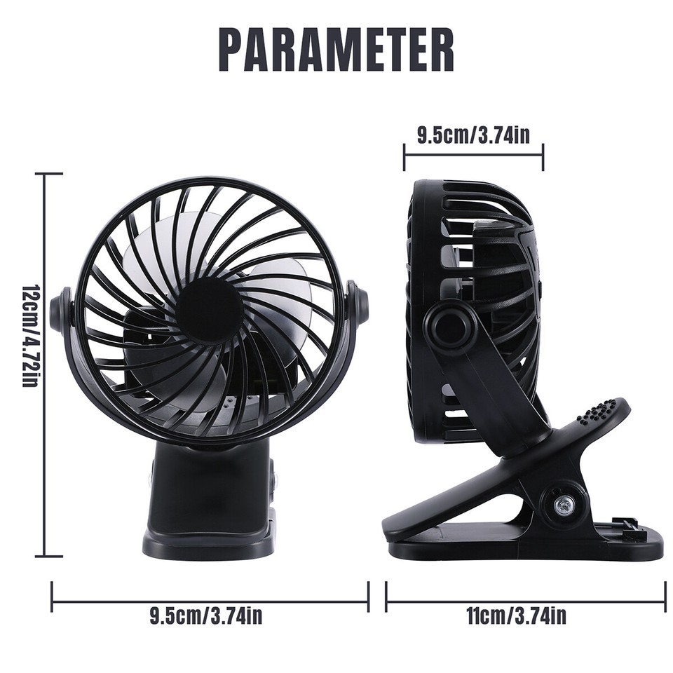 3 Speeds USB Rechargeable Mini Cooling Fan Clip On Desk Baby Stroller ...