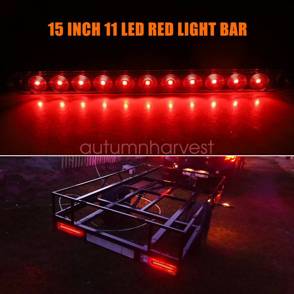 2PCS 15inch 11 LED Red Trailer Light Bar Waterproof Turn Signal Light ...