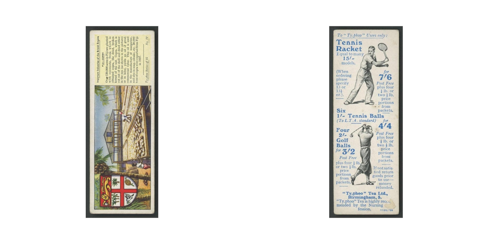 Fiji Copra 1938 Typhoo Tea Important Industries British Empire #21 VG ...