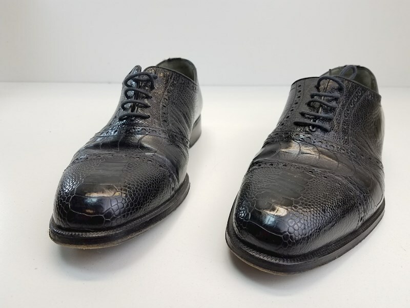 HAND MADE MORESCHI OF ITALY GENUINE OSTRICH BLACK OXFORD SHOES MADE IN ...