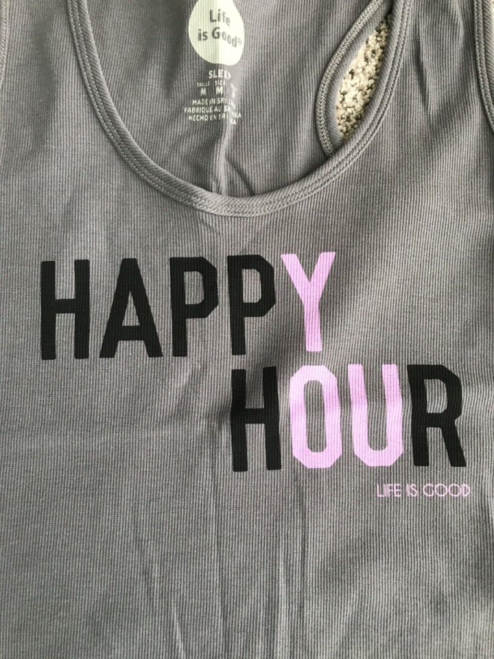 EUC Life Is Good Ladies Women’s Sleep Tank Gray Purple Happy Hour ...