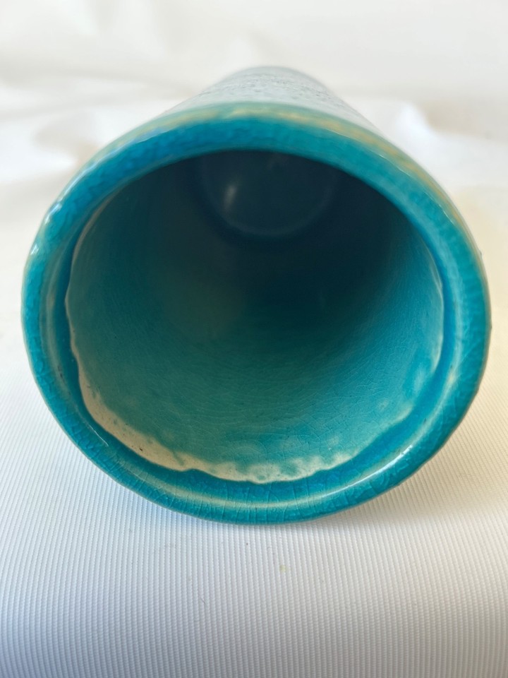 pottery rouleau vase Glen lukens pottery glazed craquelé blue art deco ...