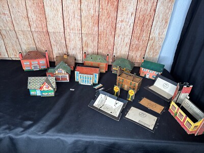 Lot Vintage VTG WWII Built Rite Train Building Drug Store Houses Union ...