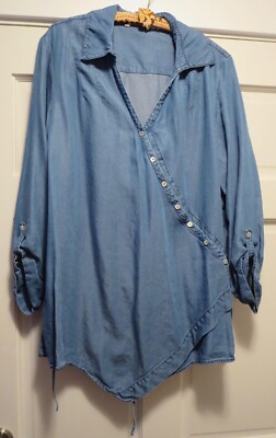 SOFT SURROUNDINGS 100% Tencel Denim Asymmetrical Button Tunic Shirt 2X ...