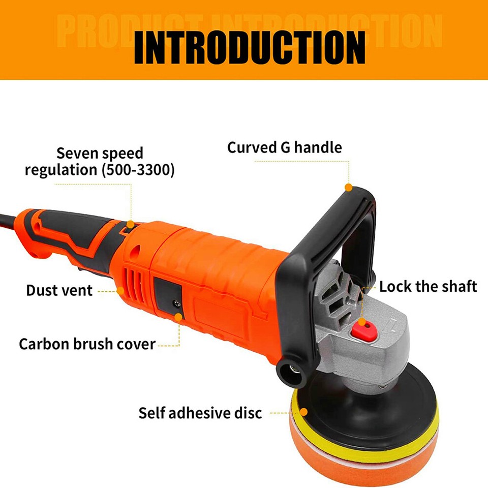 1580W Rotary Car Polisher Buffer Sander 7"Polishing Machine Waxer Pad ...