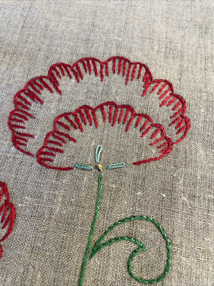 Gorgeous Vintage Tablecloth Embroidered w/ Red Poppies. Crocheted Edge ...