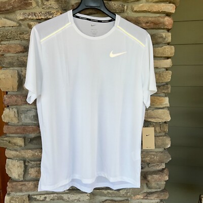 Nike Miler Men's Dri-FIT UV Short-Sleeve Mesh Running Shirt White M L ...