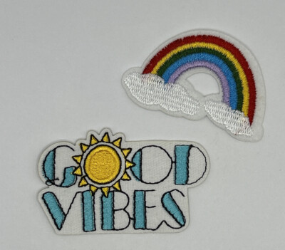 MR ALE Rainbow Clouds + Good Vibes Sun Embroidered Iron-On/Sew-On Patches P199 | eBay
