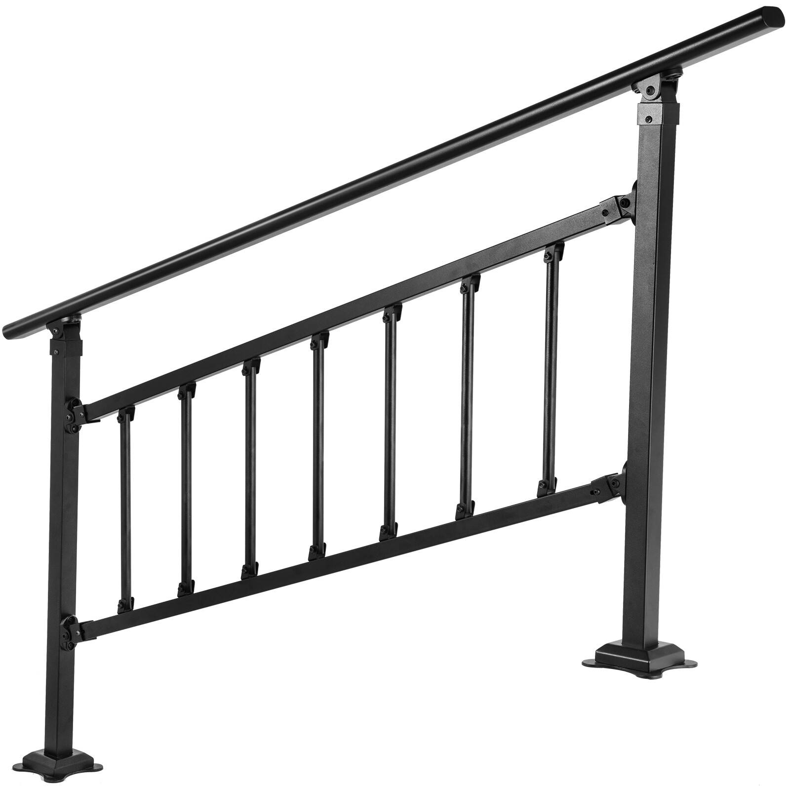 VEVOR Iron Handrail Stair Railing Hand Rail Kit 0-5 Steps Outdoor Black ...