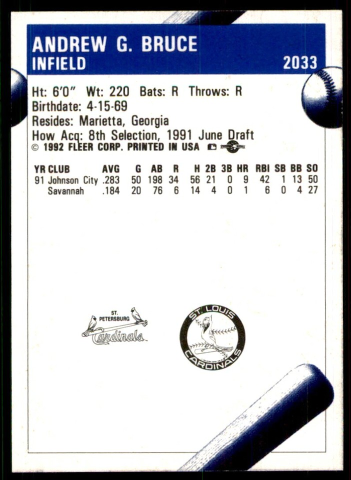 1992 Fleer ProCards Andy Bruce St. Petersburg Cardinals #2033 | eBay
