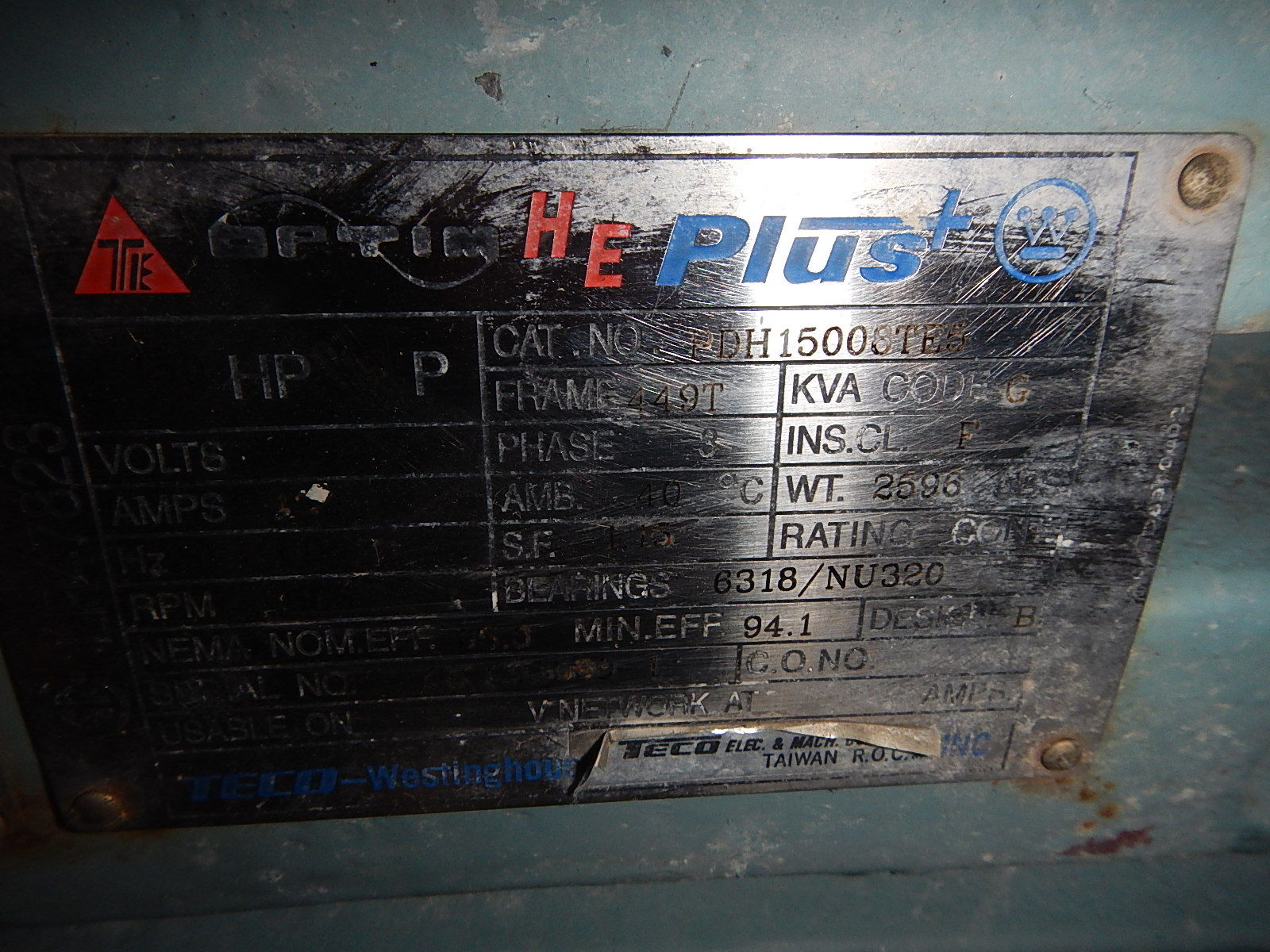150 HP Teco-West AC Electric Motor, 900 RPM, 449T Frame, TEFC, 575 V ...