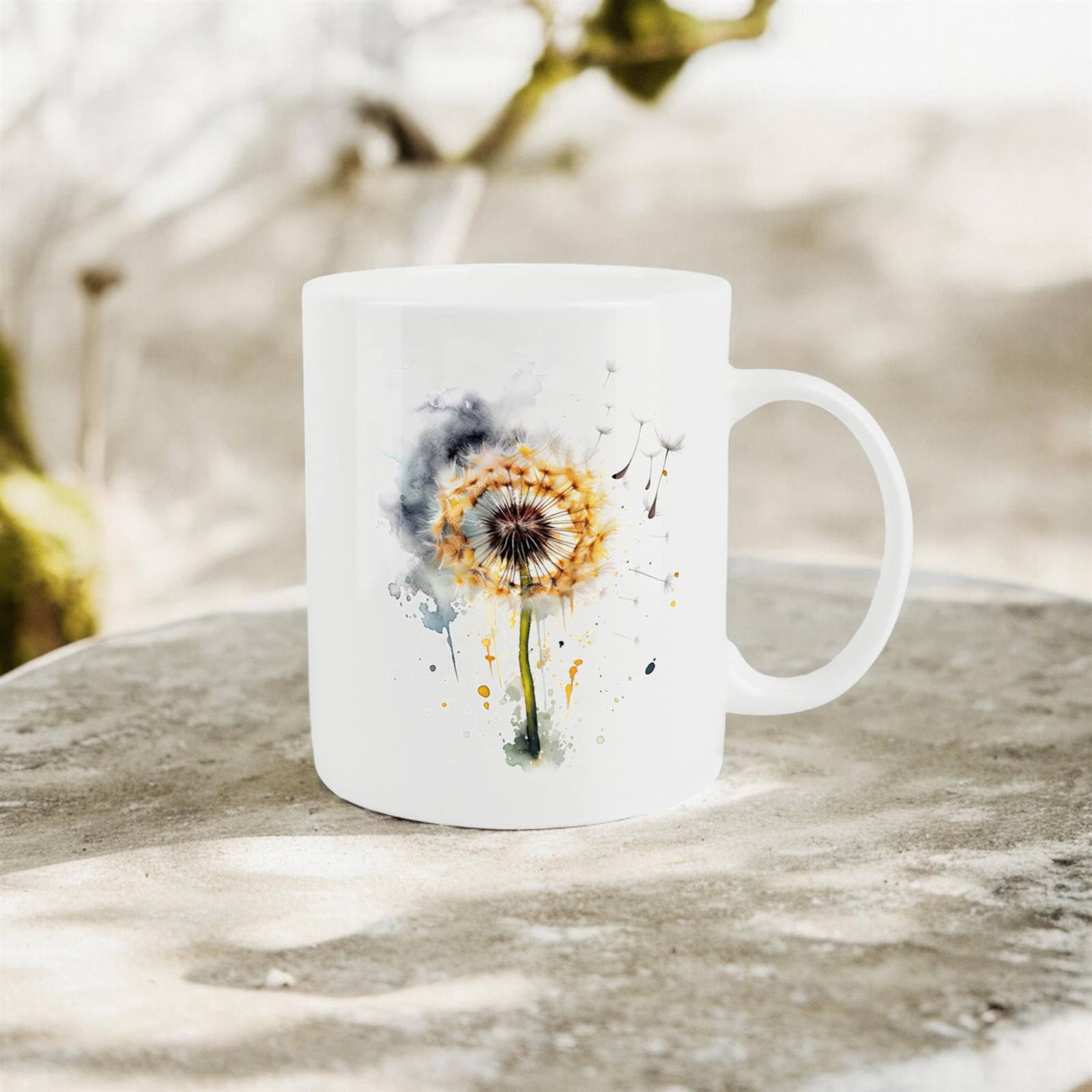 Watercolour Dandelion Mug - Thunder Storm Nature Cup Gift - Bone China ...
