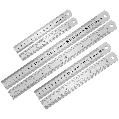 3PCS Ruler Metal Ruler Set 6 8 12 inch Steel Ruler with Inch and Metric ...