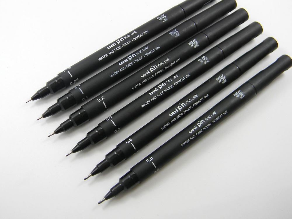 Uni Pin Fine Line Drawing Pens Black Ink 0.05 to 0.8 Set of 9 for sale ...