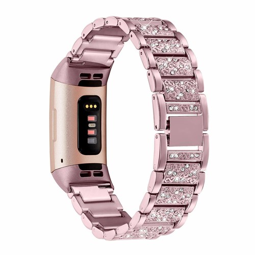 For Fitbit Charge 3 4 Diamond Band Metal Strap Stainless Steel Bracelet ...